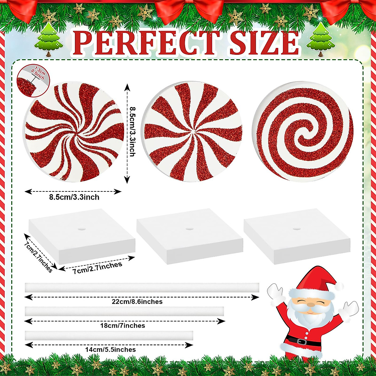 3 Pieces Christmas Table Decorations Wood Candy Set, Red Christmas Tiered Tray Decor,Rustic Christmas Candy Table Decorations for Home Tables(Cute)