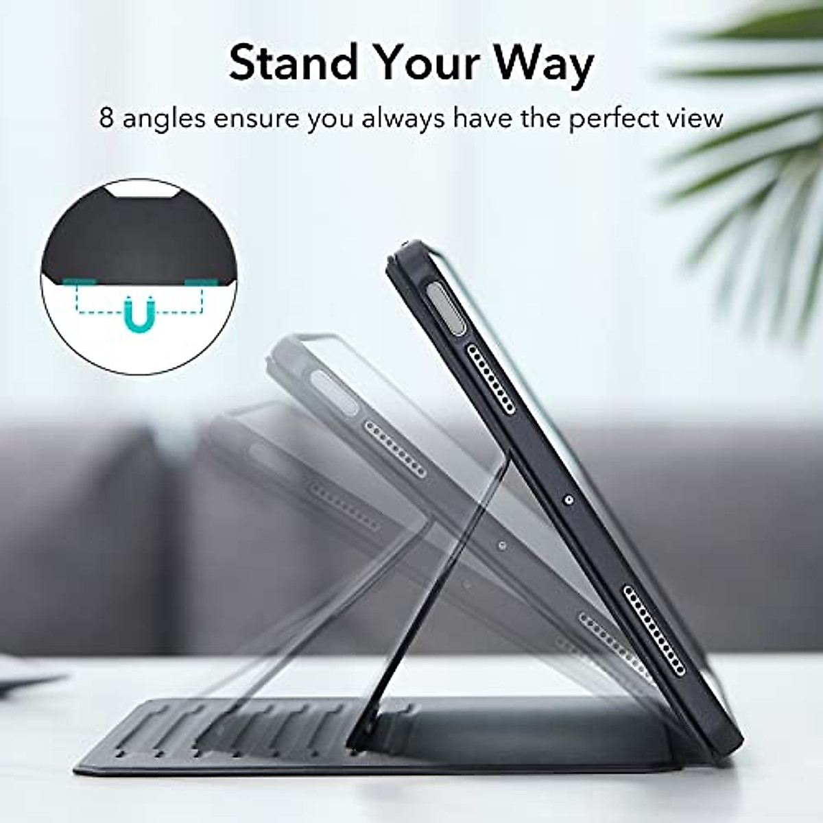 ESR for iPad Air 5th Generation Case 2022 / iPad Air 4th Case 2020, Rugged Protection, Detachable Magnetic Cover, Adjustable Portrait/Landscape Stand with Raised Screen View, 8 Stand Angles, Black