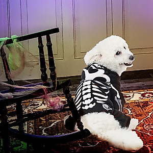 Spooktacular Creations Pet Dog Plush Skeleton Hoodie Costume for Halloween Dress Up Party, Pet Carnival, Outdoor Play (Small)