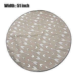 51" Multi-Purpose Waterproof Baby Splat Mat for Under High Chiar, Portable Play Mat for Toddler, Non-Slip Floor Splash Mat and Table Cloth (Beige Arrow)