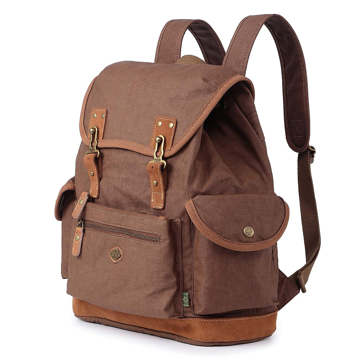 TSD Brand Dolphin Studded Canvas Backpack (Dark Brown)