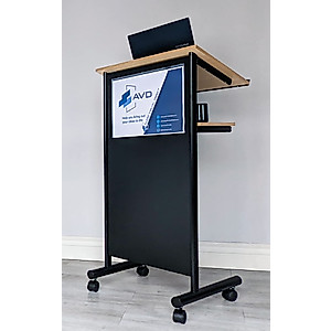 Audio-Visual Direct Wheeled Lectern - Standing Desk with Storage Shelf - Beech/Black - Ideal for Presentations and Laptop Use
