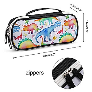 Catoon Dinosaur Pattern4 Printed Pencil Case Bag Stationery Pouch with Handle Portable Makeup Bag Desk Organizer