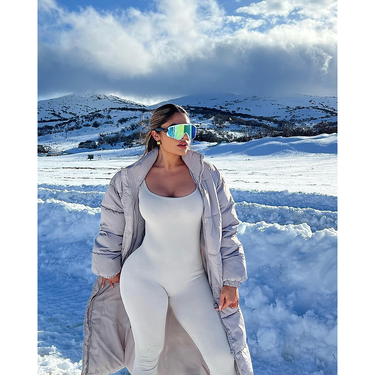 OQQ Women's Yoga Ribbed One Piece Tank Tops Rompers Sleeveless Exercise Jumpsuits Beige