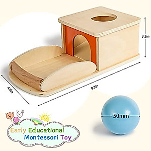 Zeoddler Object Permanence Box with Tray 3 Balls 50 mm, Montessori Toys for 1 Year Old, Wooden Toys for Toddlers, Preschool Learning Activities, Gift for Girls Boys