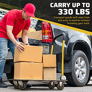 Upgraded Foldable Push Cart Dolly | 330 lbs. Capacity Moving Platform Hand Truck | Heavy Duty Space Saving Collapsible | Swivel Push Handle Flat Bed Wagon - Yellow