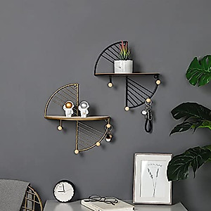 WYSRJ Floating Shelves Wall Mounted Half Round Wall Shelf Wood and Metal Semi-Circle Wall Hanging Shelf Decorative Shelves for Wall Living Room Bathroom Kitchen