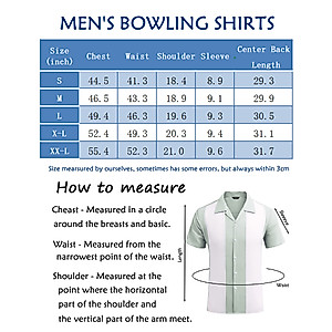 COOFANDY Vintage Mens Bowling Shirts Button Up Vacation Shirts Loose Fit Short Sleeve Shirts Green White