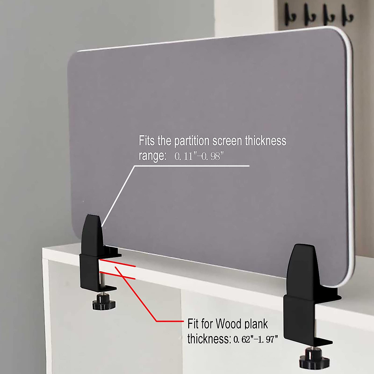 JSFURN Sneeze Guard Support Clamps 4 pcs, Adjustable Office Partition Clamp, Acrylic Desk Divider Clamps, Plexiglass Partition Clips, Aluminum Privacy Panel Clips, Punch-Free Partition Clips (Black)