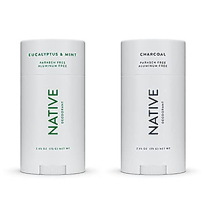 Native Deodorant | Natural Deodorant for Women and Men, Aluminum Free with Baking Soda, Probiotics, Coconut Oil and Shea Butter | Eucalyptus & Mint and Charcoal - Variety Pack of 2