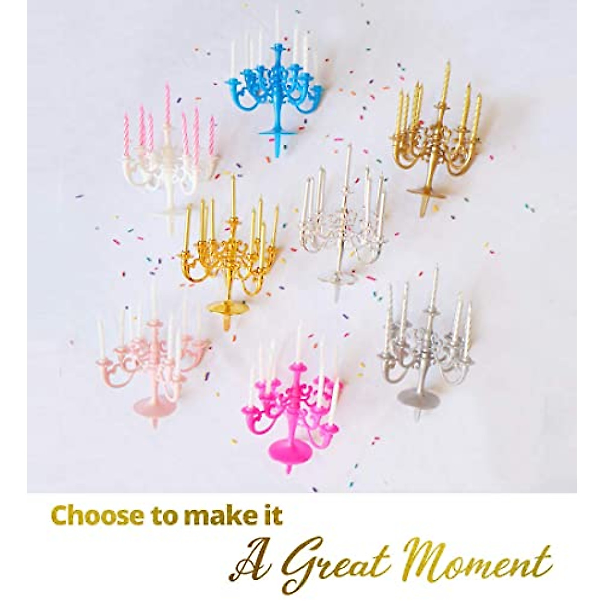 Luxury Candelabra Birthday Candles, Special Cake Candles, Party and Event Unique Candle, Cake Topper with 9 Candles, Cake Candle Holders, Cake Decorations, Romantic Propose Candles (Metallic Gold)