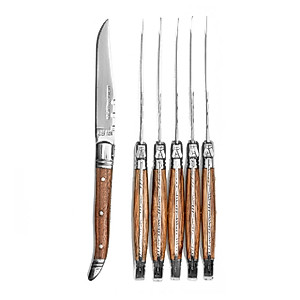 LAGUIOLE HERITAGE Tradition Ultra Sharp Stainless Steel Gourmet Steak Knives Set of 6 | Triple Rivet Knife Cutlery Set, Light Wood Handle, 4.5 Inch Blade
