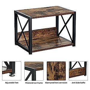 Giikin Desktop Printer Stand with 2 Tier Wood Storage Shelves, Multi-Purpose Desk Organizer for Fax Machine, Scanner, Files, Books, Rustic Brown Printer Shelf with Adjustable Anti-Skid Feet (Brown)