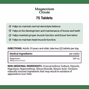 Nature's Bounty Magnesium Citrate 210mg, 75 Tablets