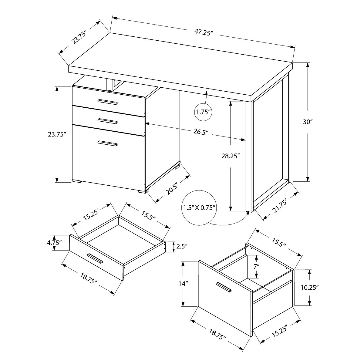 Monarch Specialties Computer Desk with File Cabinet - Lef or Right Set- Up - 48"L (Black - Grey Top)