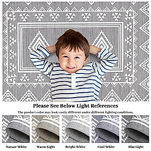 RUGSREAL Large Living Room Rug 8x10 Washable Boho Accent Area Rug with Tassel Moroccan Bordered Non-Slip Stain Resistant Floor Cover Farmhouse Geometric Tribal Carpet for Bedroom Nursery, Grey