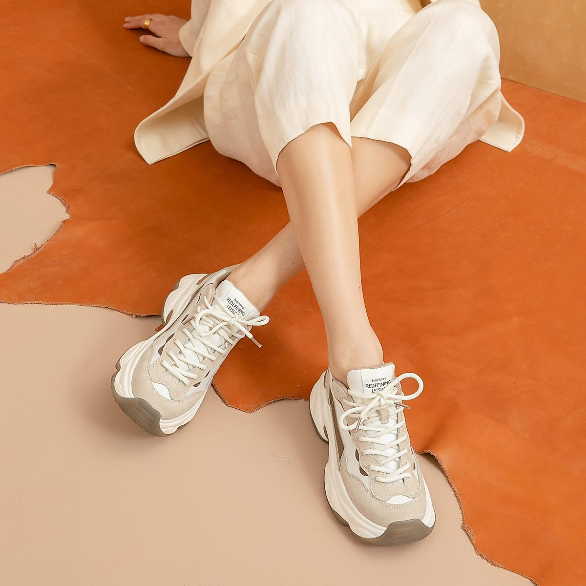 BEAU TODAY Womens Chunky Sneakers, Chunky Shoes for Women, Lace up Comfortable Fashion Dad Sneaker Black&Blue US Size 8