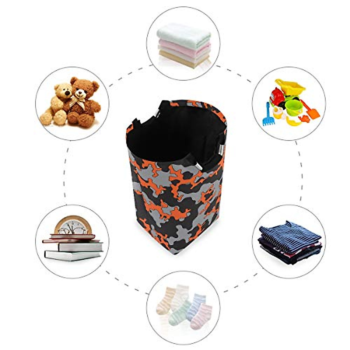 One Bear Camouflage Laundry Basket Fashion Orange Gray Black Camo Large Foldable Laundry Hamper with Handles Collapsible Laundry Bucket for Toy Clothes Book
