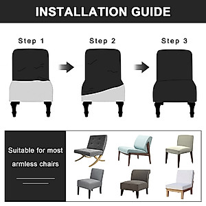 GULI Armless Chair Slipcover, Stretch Velvet Accent Chair Cover for Dining Chair, Removable Wingback Chair Slipcover and Washable Furniture Protector slipcovers for Wide Back Chairs (Black)