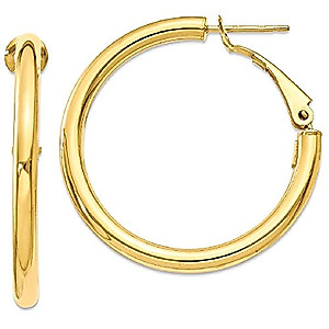 14K Yellow Gold 3x25mm Round Omega Clip Back Post Hoop Earrings