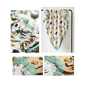 Little Jump Dinosaur Muslin Blanket Baby Quilt - Silky Soft and Breathable Crib Blanket for Daycare - Large 47" x 47" - 2 Layers Toddler Summer Blankets for Boys (Dinosaur)