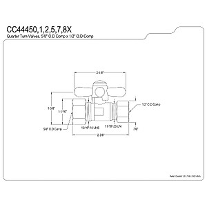 Kingston Brass CC44458X Vintage 5/8-Inch IPS X 1/2-Inch OD Comp Quarter-Turn Straight Stop Valve, 2-1/8-Inch, Brushed Nickel