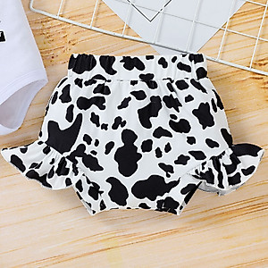 Viworld Newborn Baby Girls Clothes Ruffles Sleeve Romper Cows Printed Bottoms Diaper Shorts with Headband 3Pcs Outfits(White Cows,0-3M)