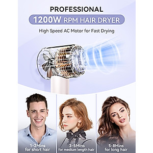 Negative Ionic Hair Dryer,ANLAN 1300W Fast Drying Blow Dryer 120,000 RPM Professional High-Speed Hair Dryer Low Noise Home Hairdryer with Magnetic Nozzle Lightweight Travel Hairdryers for Women (Pink)