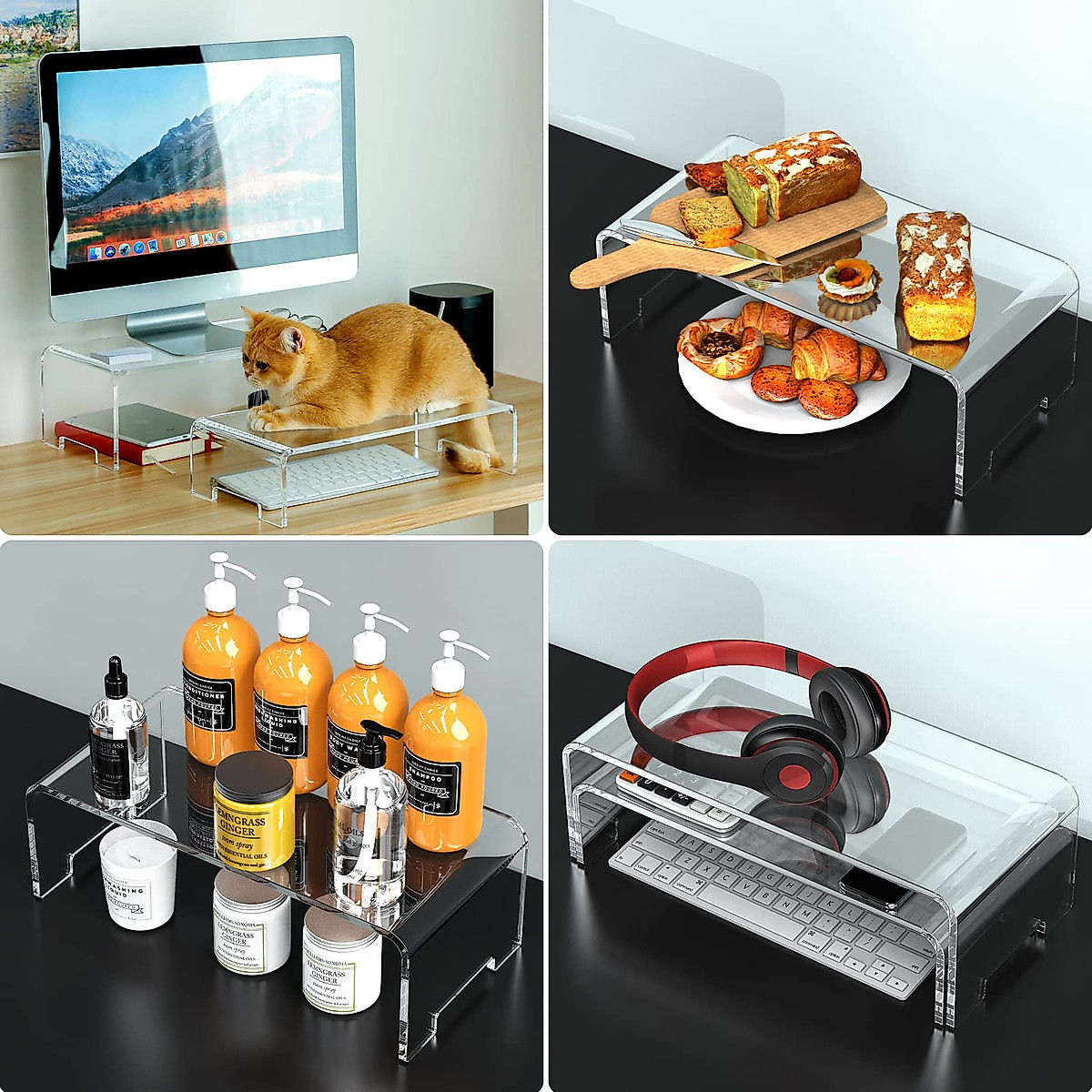 Zimilar 2 Pack Monitor Stand Riser, Acrylic Computer Stand Riser for Computer, Laptop, Printer, Notebook, iMac, Crystal Clear Laptop Stand and Monitor Riser(Large & Small Acrylic)