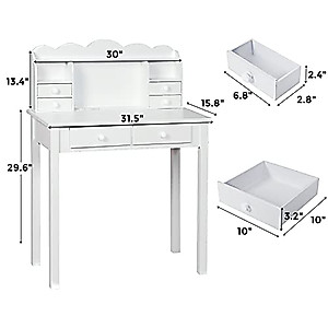 ADORNEVE Small White Writing Desk with Hutch and USB Ports, 31.5 inch Home Office Desk with Drawers, Study Table for Kids/Student, Makeup Dressing Table Save Space Gifts
