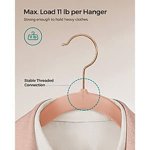 SONGMICS Velvet Hangers 50 Pack, Non-Slip Clothes Hangers, with Shoulder Notches, Pants Bar, 360° Swivel Hook, Space-Saving, for Closet, Pink UCRF029PK05