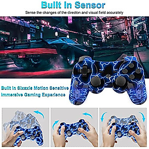 Blue Wireless Remote Works for PS3 Controller, OUBNAG Gamepad for PS3 Controllers Compatible with Playstation 3 Controller, Cool Lightning Pa3 Controller Gift for Kids Boy Girl Man Lightning Blue