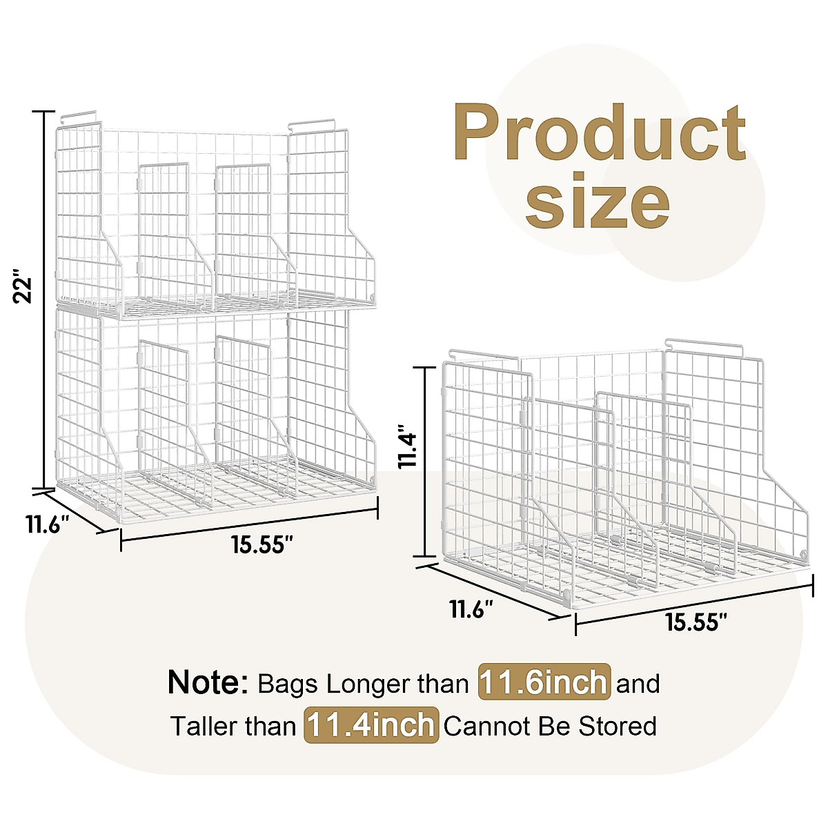 Purse Storage Organizer for Closet : Adjustable 2-Pack Dividers Handbag Organizer - Stackable Wire Handbags Storage Baskets -Open Cabinets Wallets Tote Chain Bags Clutches