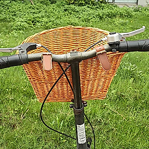 Syhonic Wicker Woven Front Handlebar Bike Basket,Bicycles Cane Bike Accessory Adult Bicycle Cargo Basket