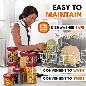 Cheer Collection Stackable Airtight Food Storage Containers - BPA Free Plastic Food Organizer for Pantry with Dry Erase Marker and Labels, Red (Set of 7)