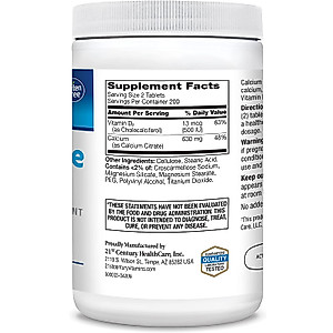 21st Century Calcium Citrate + D3, 400 Tablets Per Bottle (2 Pack)