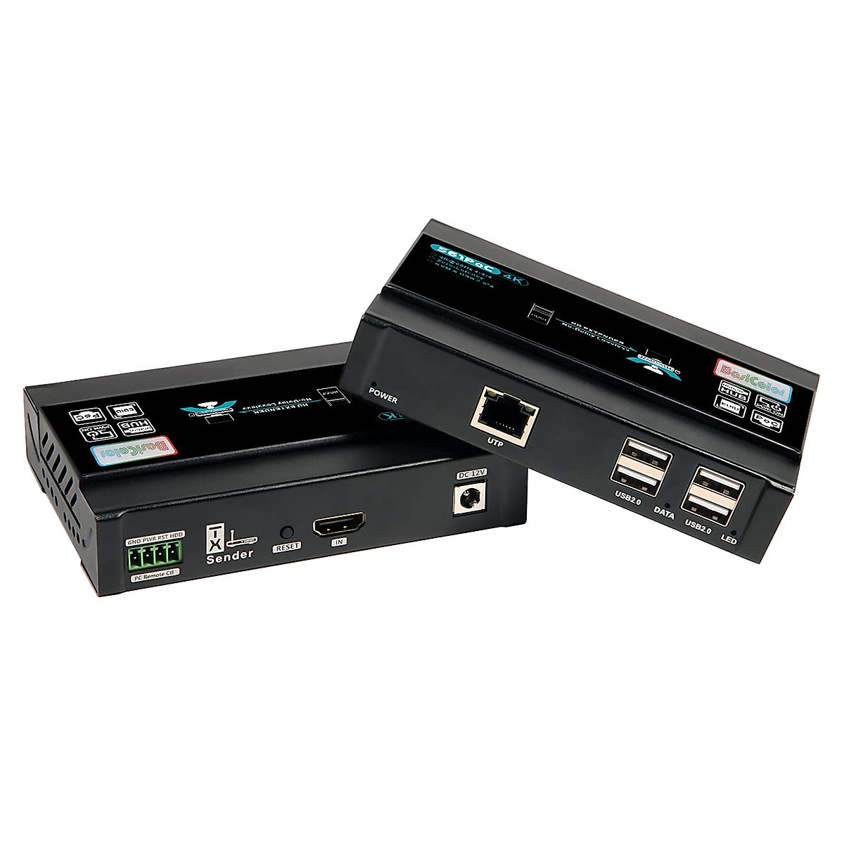 Basicolor HDMI KVM USB Extender, 4K@60Hz Ethernet Extender Over Cat5 Cat6 Up to 196Ft(60m), Video Transmit Lossless and Near Zero Latency, Plug&Play HDMI to Rj45, 4xUSB2.0