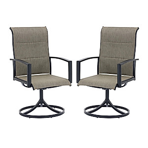 VICLLAX Patio Swivel Chairs Set of 2, Padded Textilene Fabric Outdoor Dining Chairs with Upgraded Base for Lawn Garden Backyard Deck, Black Frame