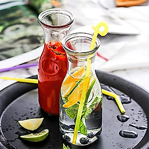 Kingrol 4 Pack Glass Pitchers, 34 Ounces/1 Liter Narrow Neck Glass Carafes for Water, Juicing, Iced Tea, Beverage, Wine, Mimosa Bar Supplies