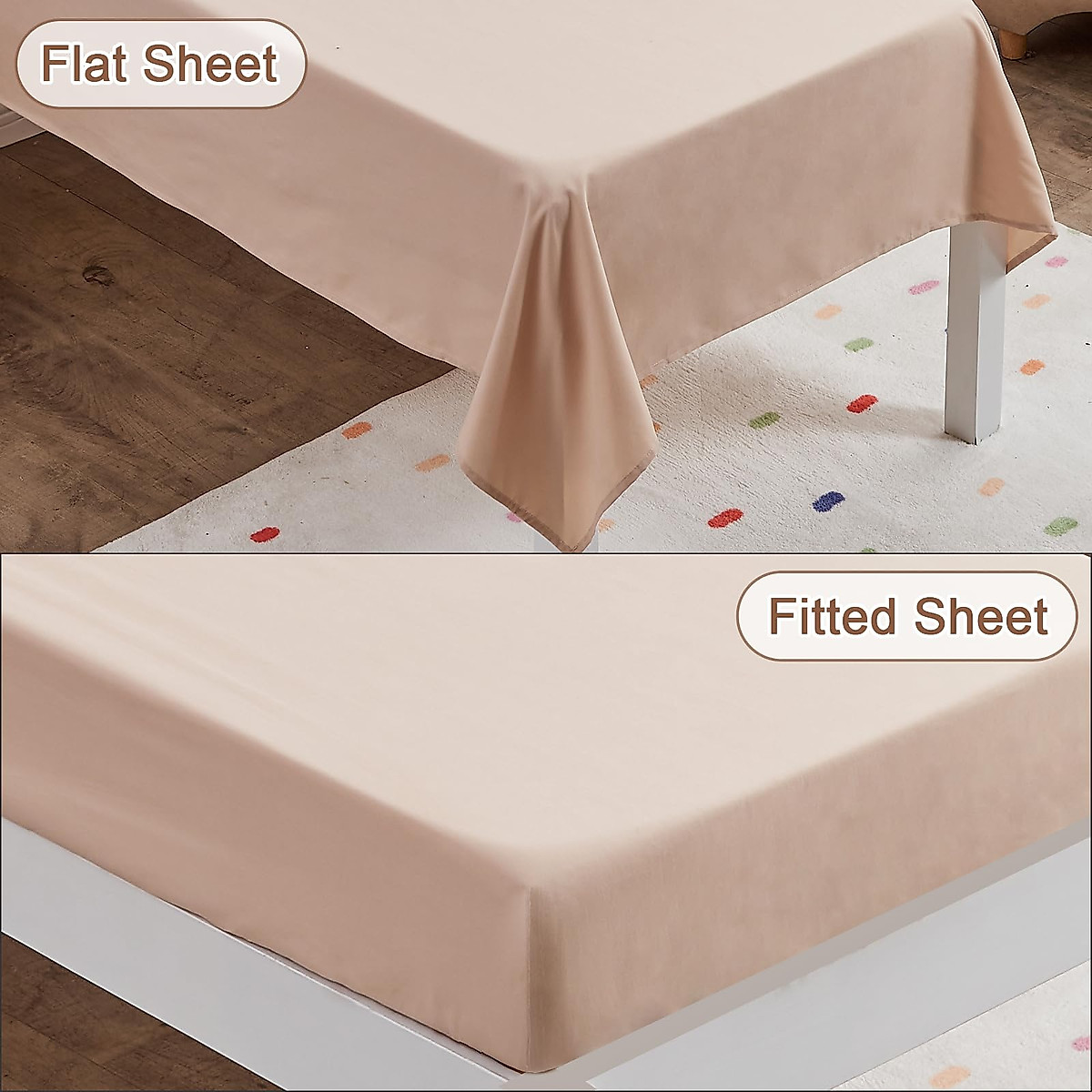 Wowelife Beige Toddler Bedding Set for Girls and Boys, Premium 4 Pieces Kids Bed in a Bag, Toddler Bed Sheet Set, Beige Toddler Bed Set, Super Soft and Comfortable for Toddler