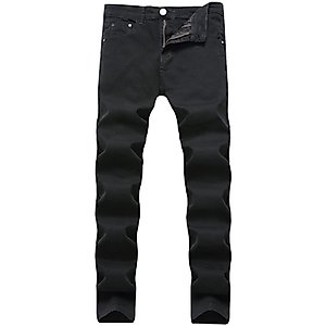 Men's Slim Fit Skinny Stretch Jeans Vintage Distressed Comfy Denim Pants Washed Straight Leg Comfy Jean Trousers (Black,38)