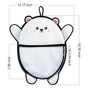 Spuddies Bath Toy Organizer Shower Caddy Cute Bear Design - for Bathroom Baby Toy Storage Quick Dry Bathtub Mesh Net Baby Toy Holder with Suction Hooks