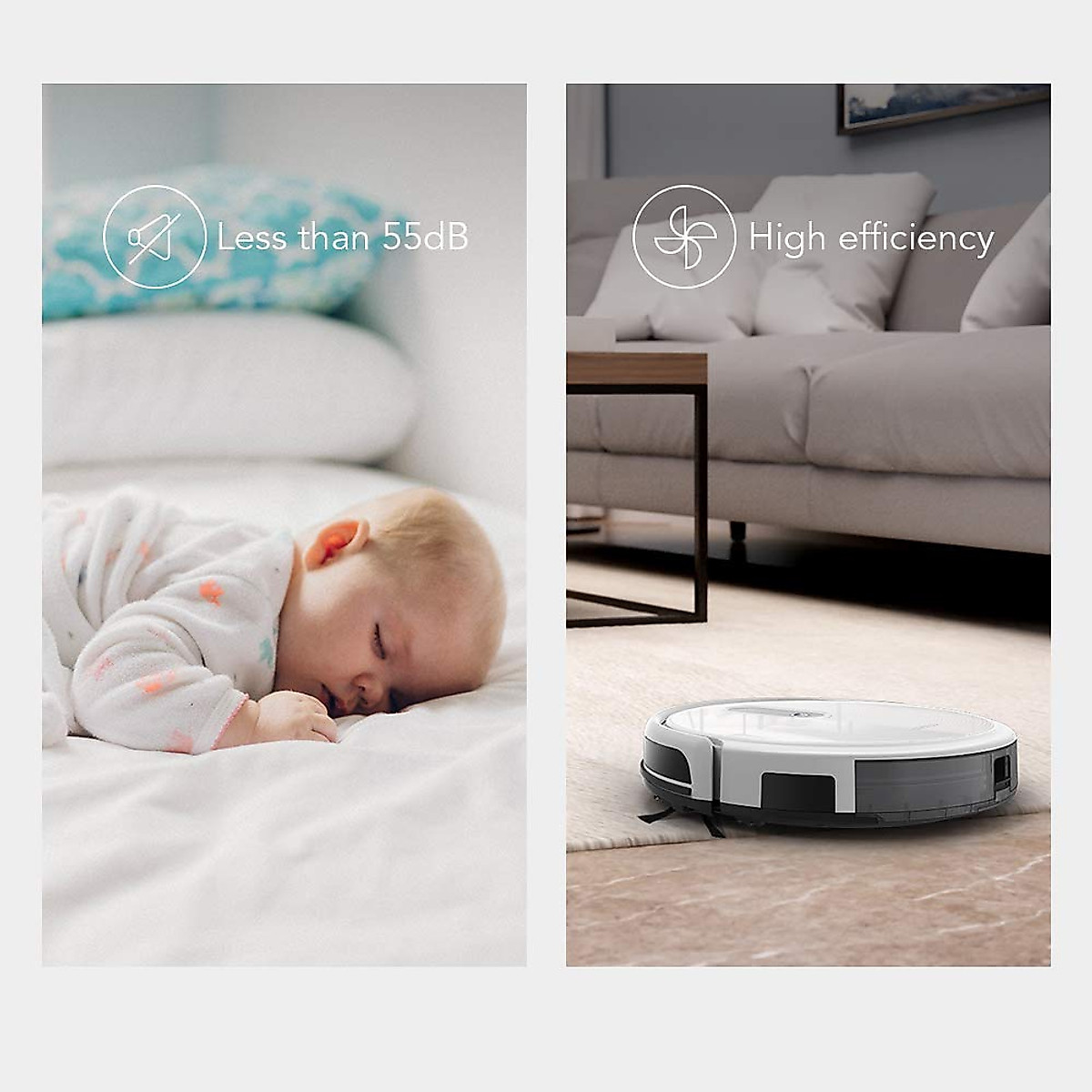 Robotic Vacuum Cleaner, Floor Robot Vacuum, Strong Suction, Super Thin and Quiet, Robot Vacuum Mapping, Cleans Pet Fur, Hard Floor to Carpet (White)