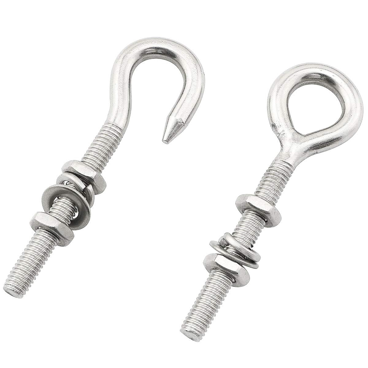 PSCCO 8pcs Stainless Steel Welded Closed Screw Ring Eye Bolts Hook Rod Eye Screw Bolts and Bolts Hook with Nuts and Washers