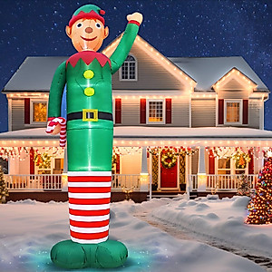 TURNMEON 12 Foot Giant Christmas Inflatable Elf, Christmas Decoration Outdoor Blow Up Elf Holds Candy Cane with Tethers Stakes LED Lighted Holiday Xmas Decoration Outside Yard Lawn Garden Home Party