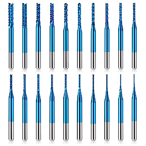 20Pcs 0.6-3.175mm CNC Router Bit Set, 1/8” Shank Nano Blue Coat Carbide Engraving End Milling Cutter Rotary Burrs Tool
