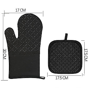 4pcs Oven Mitts and Pot Holders, BetterJonny Extra Long Oven Gloves High Heat Resistant Ovenmitts Potholders with Non-Slip Silicone Surface