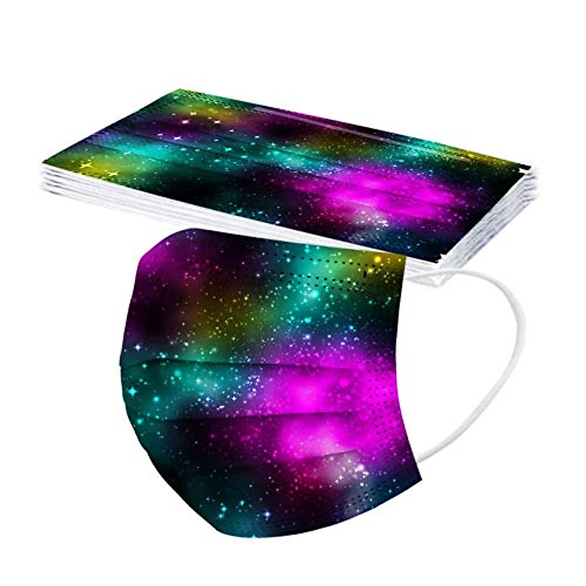 50PC Space Disposable Face Mask For Adult With Paper Designs Tie Dye Cute Star Printed Masks Full Face Protection (A)