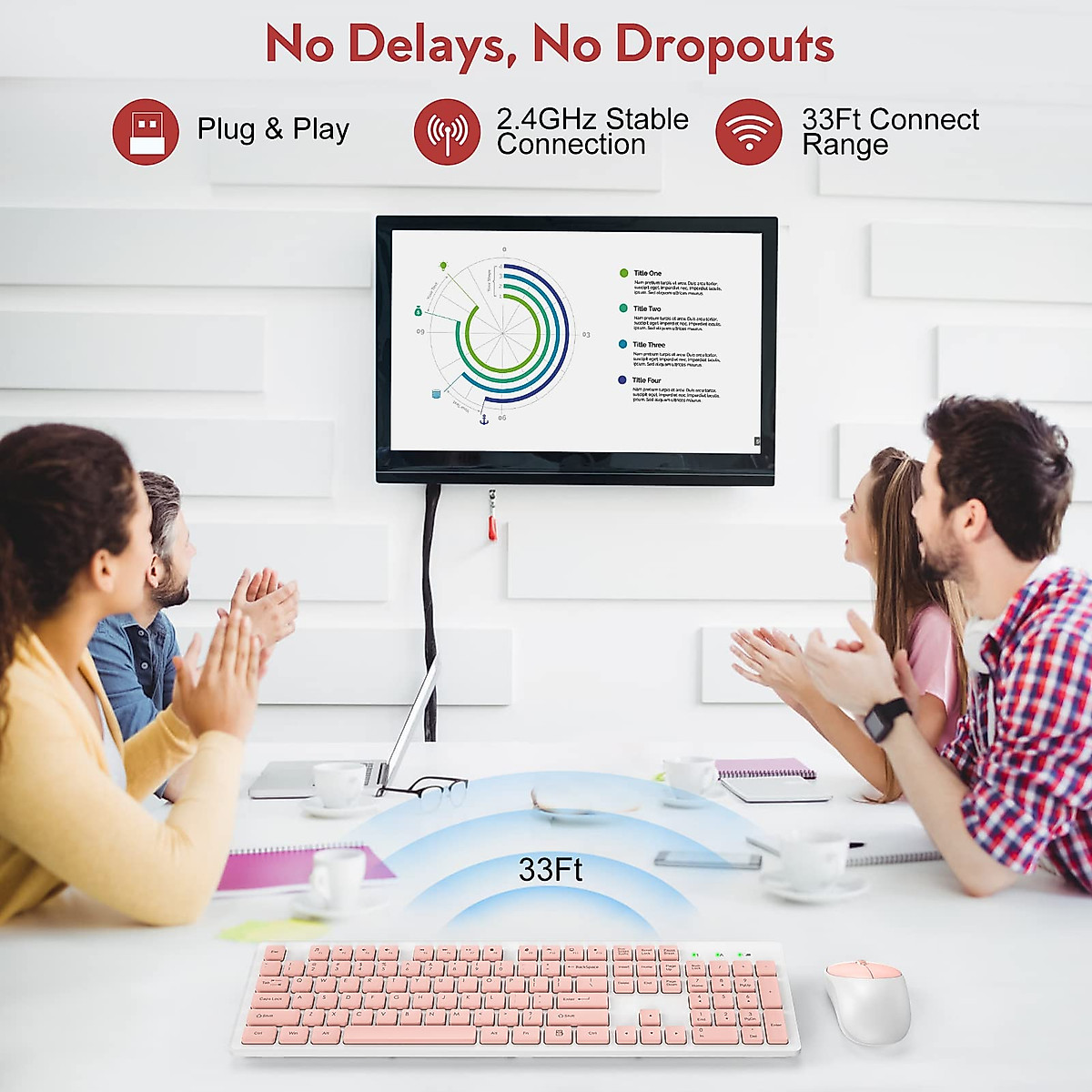 Wireless Keyboard and Mouse Combo with 7 Colored Backlits, Wrist Rest, Rechargeable Ergonomic Keyboard with Phone Holder, Silent Lighted Full Size Combo for Window, Mac, PC, Laptop-Trueque (Pink)