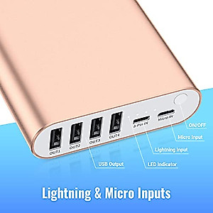BONAI Portable Charger 20000mAh Power Bank 4 USB Outputs Aluminum Polymer Portable Battery Charger 2.0A Max Input Compatible with iPhone 13 11 XR for Road Trips Camping Picnic - Rose Gold
